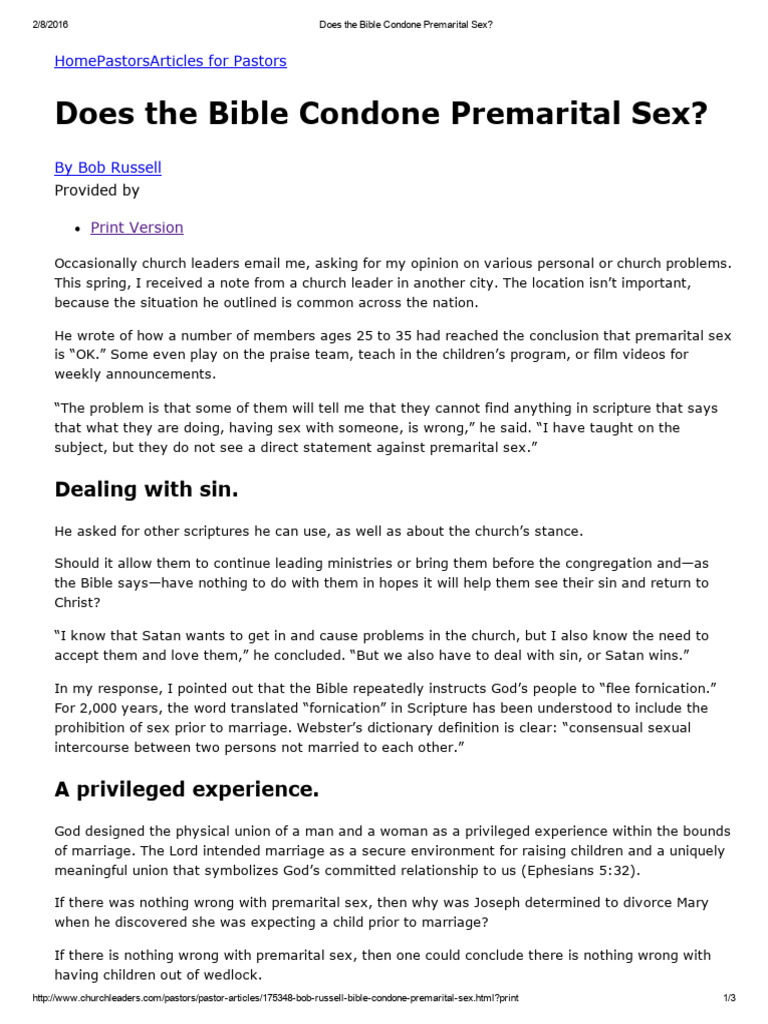 Does The Bible Condone Premarital Sex | PDF | Marriage | Jesus