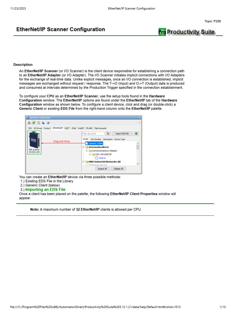 ProductivityHelpv3.12 - EtherNet - IP Scanner Configuration | PDF ...
