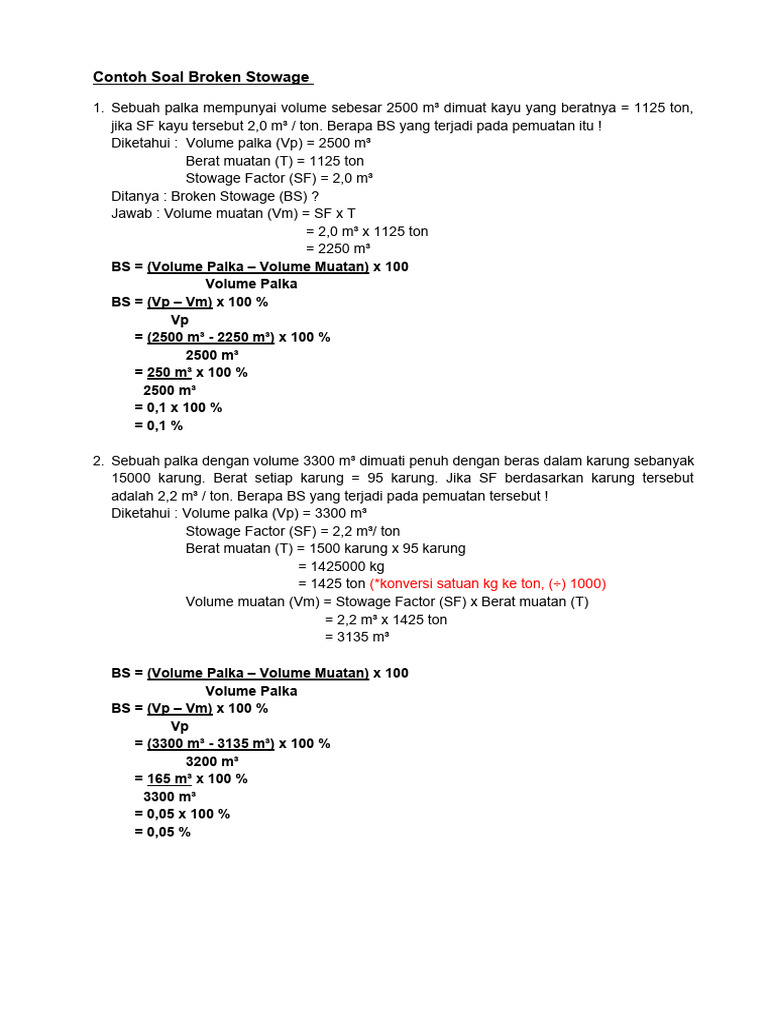 Contoh Soal Broken Stowage | PDF
