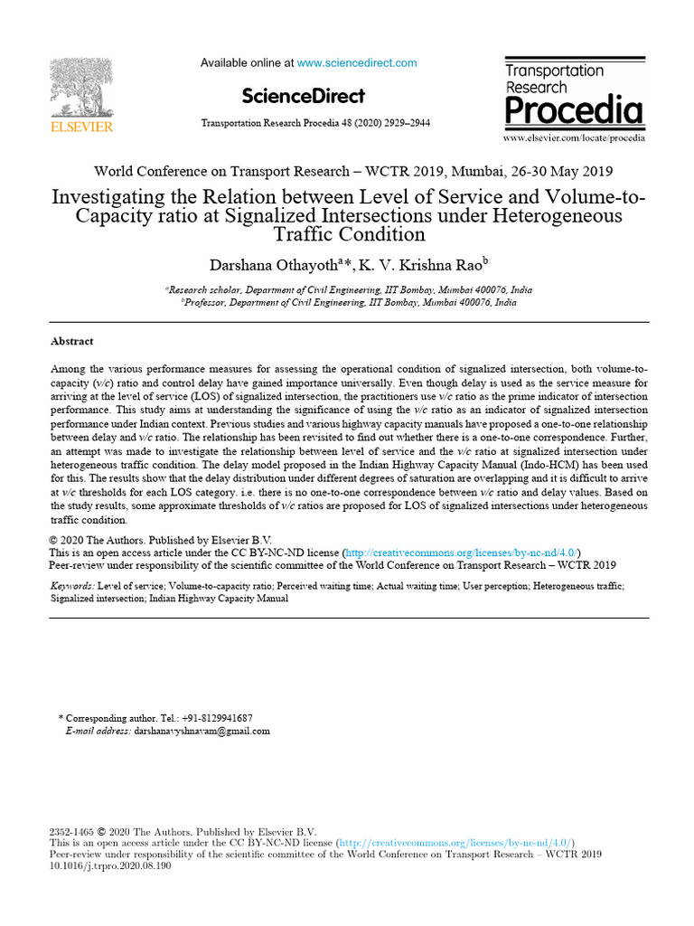V/C Ratio and Level of Service Study | PDF | Transport