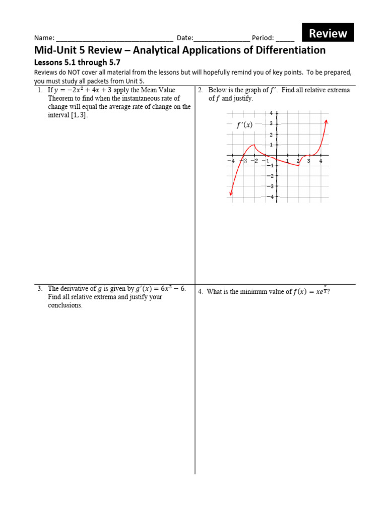 Calc Mid-Unit 5 Review | PDF