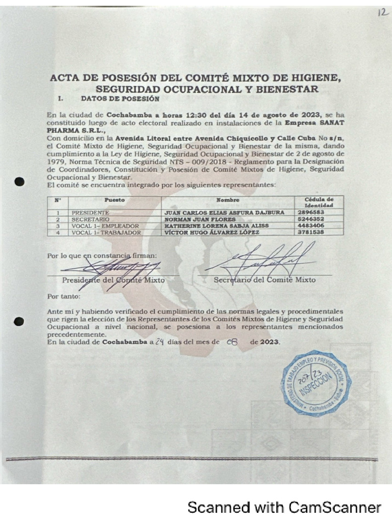 Acta de Posesión Comité Mixto 2023-2024 | PDF