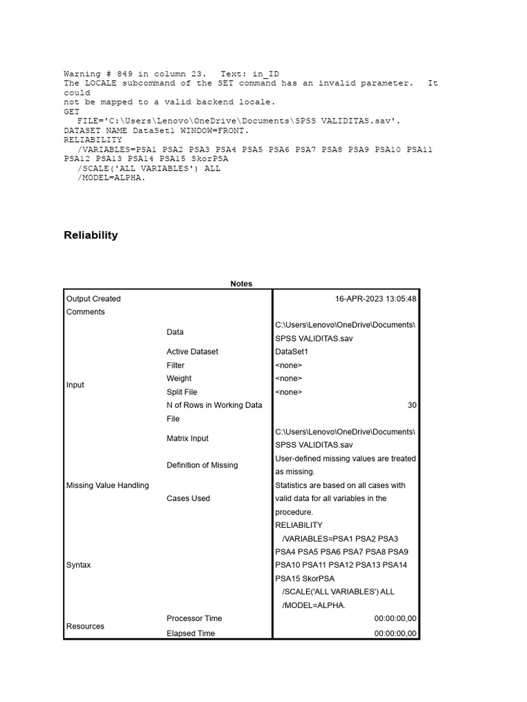 Output Reliability Mala | Download Free PDF | Spss | Statistics