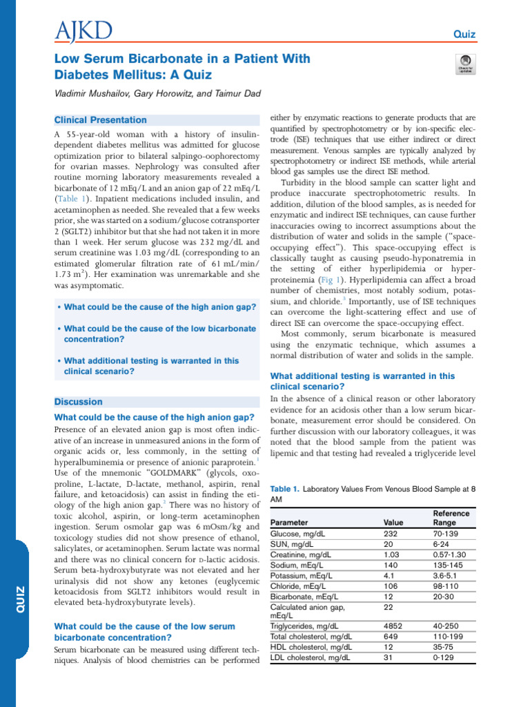 Low Serum Bicarbonate in A Patient With Diabetes& | PDF | Nephrology ...