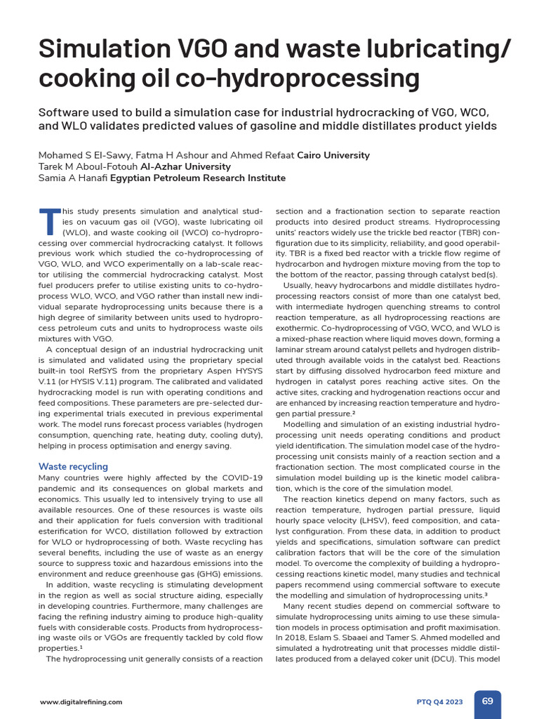 Simulation VGO and Waste Lubricating - Cooking Oil | PDF | Cracking ...