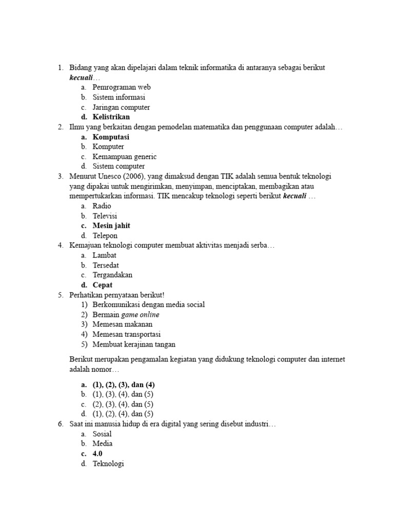 SOAL INFORMATIKA Kl.7 | PDF