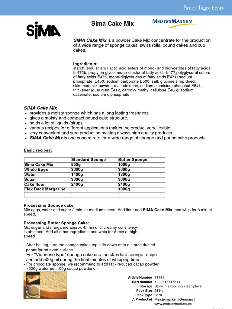 Sima Cake Mix - Product - Details | PDF | Cakes | Food And Drink