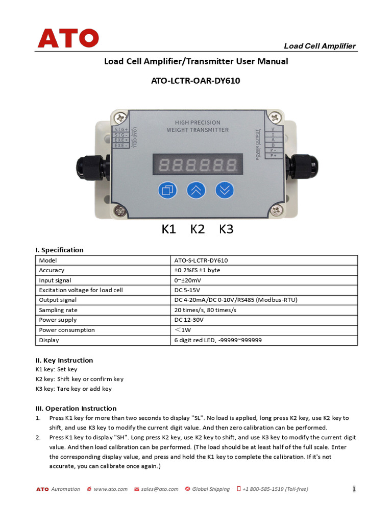 ATO Load Cell Amplifier User Manual ATO LCTR OAR | PDF | Amplifier | Transmitter