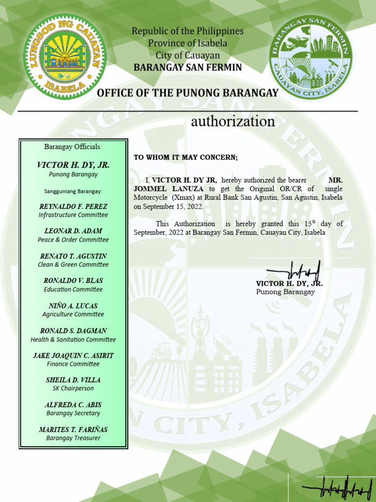 Certification (Authorization) - Jommel Lanuza | PDF
