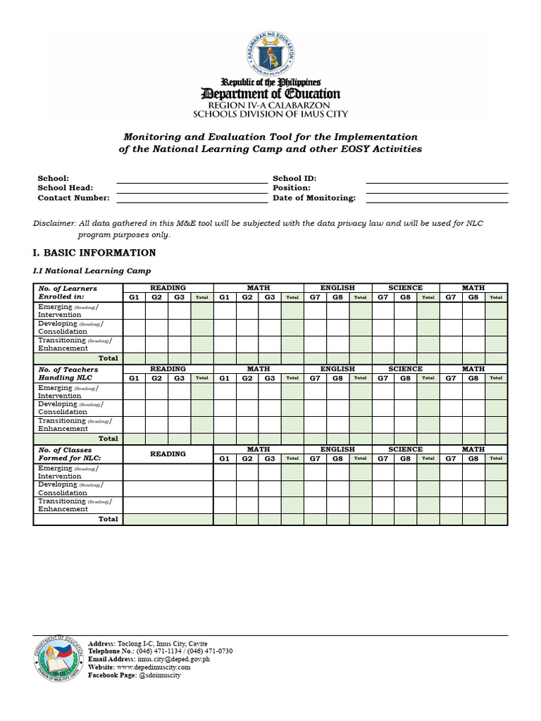 Monitoring and Evaluation Tool For The Implementation of The National ...