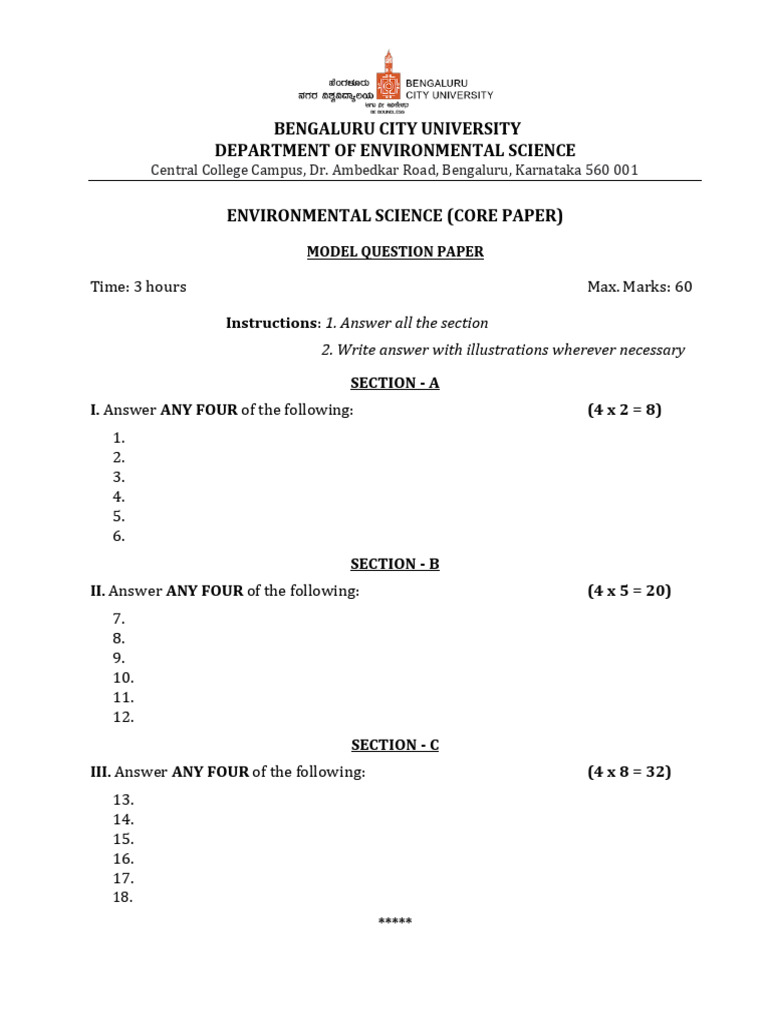 EVS - BCU - Model Question Paper | PDF