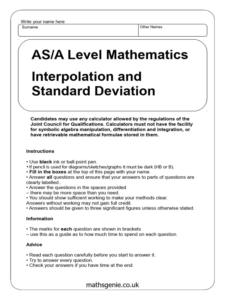 As Stats Interpolation and Standard Deviation | PDF | Mathematics | Applied Mathematics