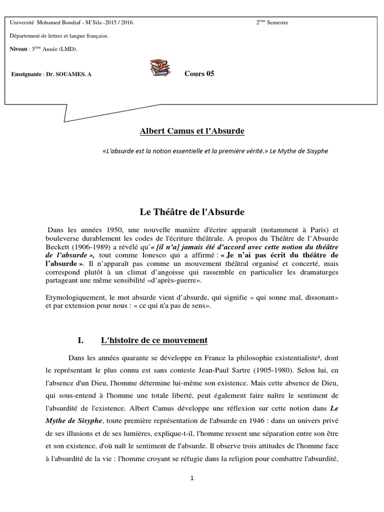 Théâtre de l'absurde : enjeux et principes | PDF | Samuel Beckett ...