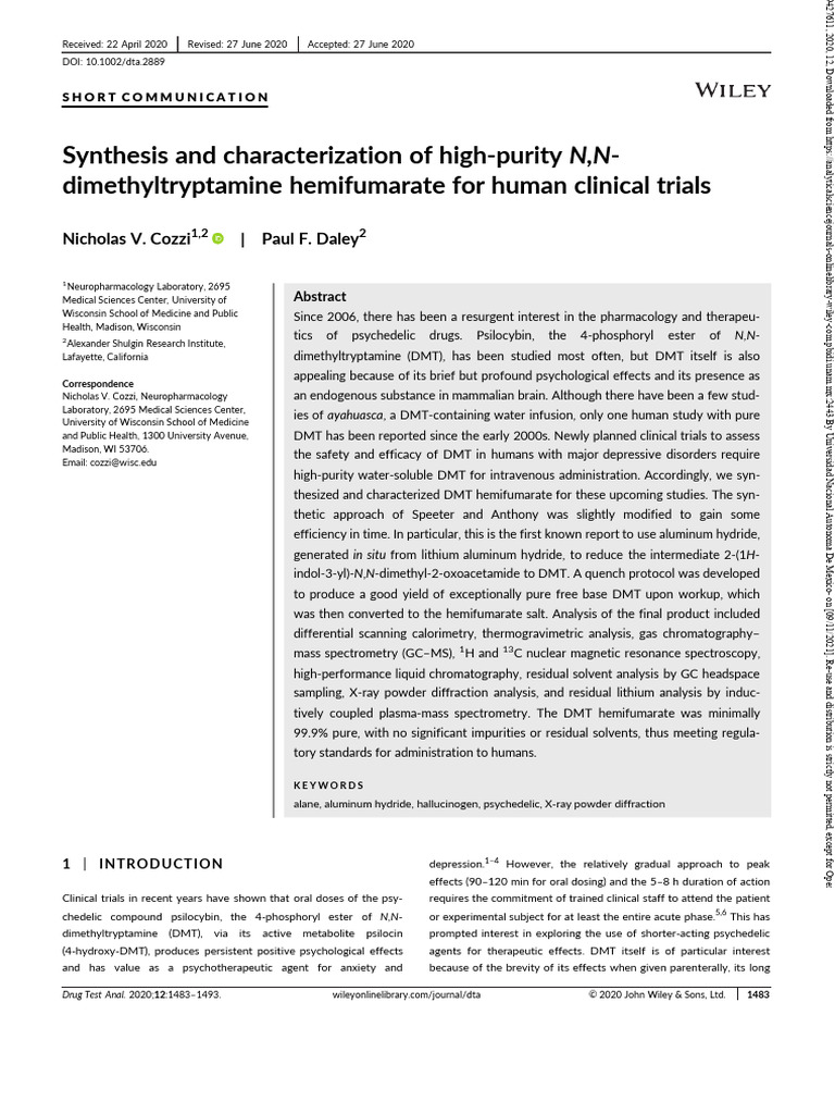 Synthesis and Characterization of High Purity N, N Dimethyltryptamine ...