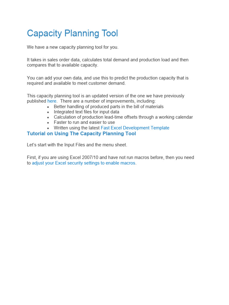 Capacity Planning Tool | PDF | Microsoft Excel | Computing