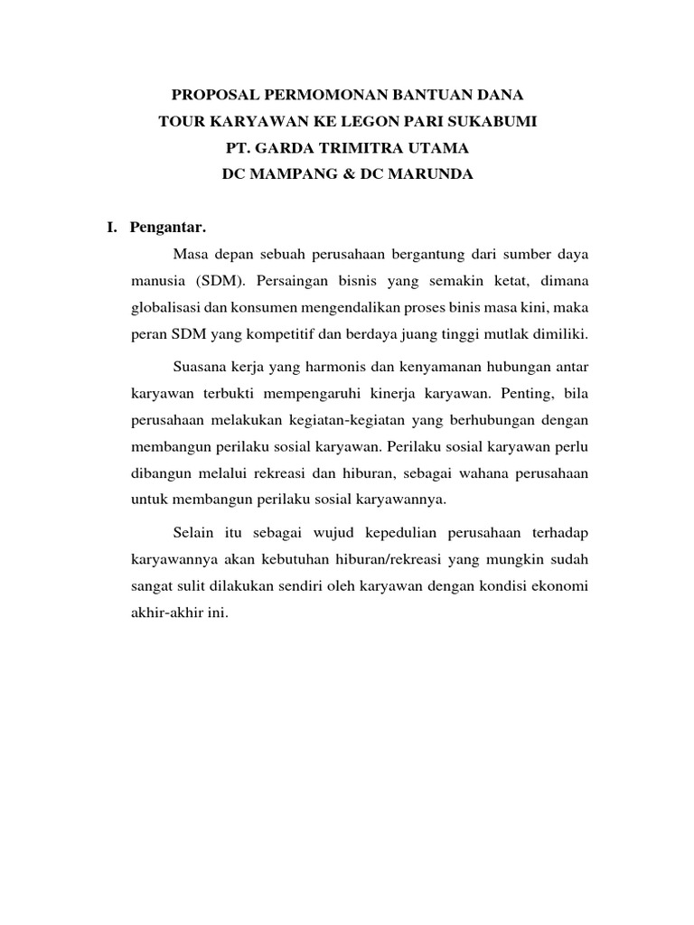 Proposal Tour Karyawan | PDF