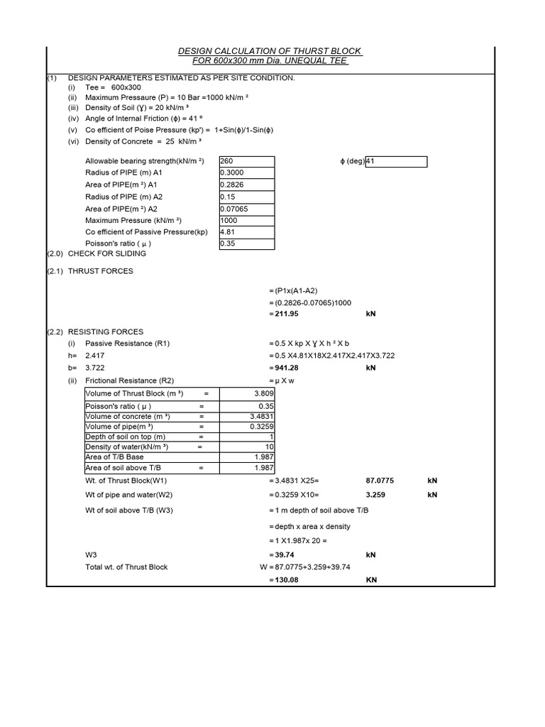 Thrust Block Design Calculations | PDF | Mechanical Engineering | Quantity