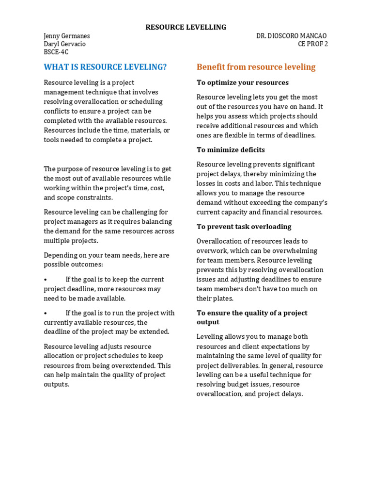 Resource Levelling | PDF | Project Management | Systems Science