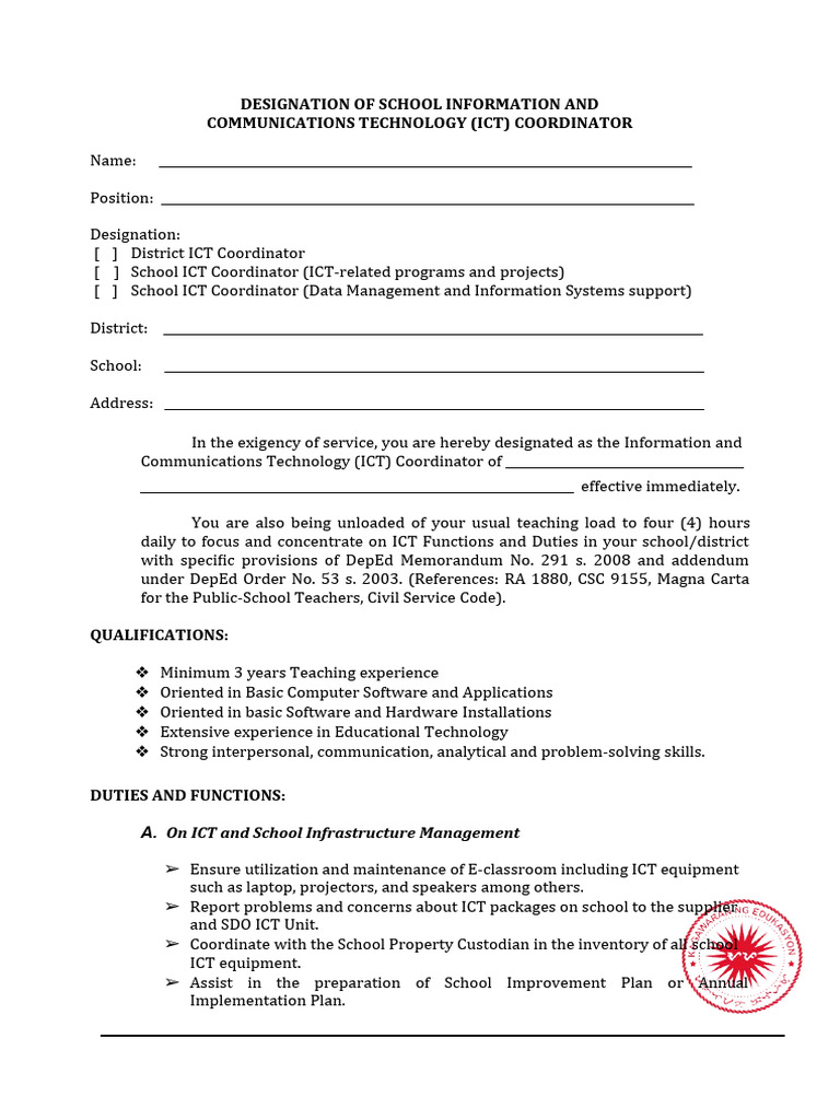 School ICT Coordinator LATEST | PDF | Information And Communications ...