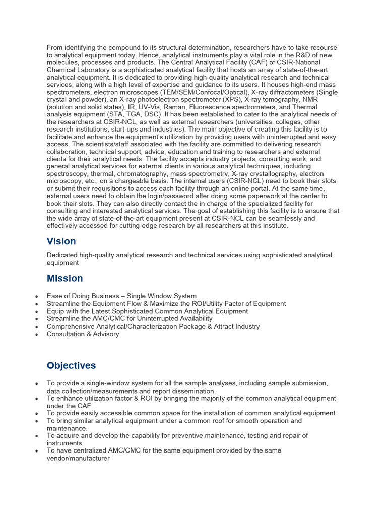 Central Analytical Facility | PDF