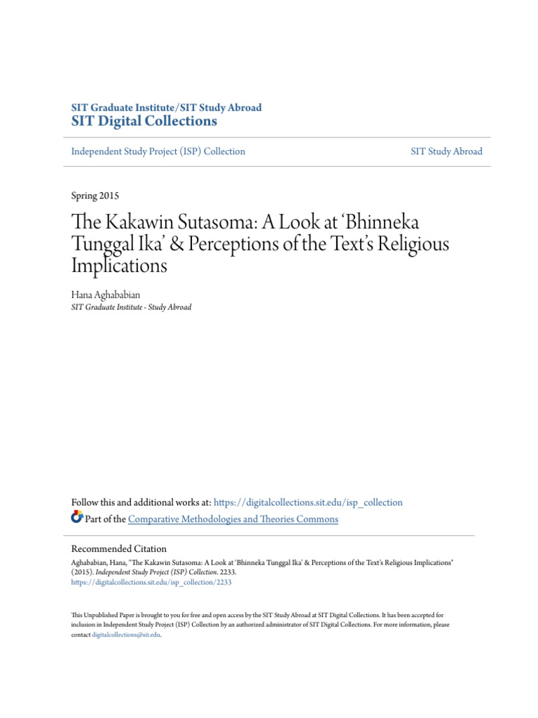 The Kakawin Sutasoma_ a Look at _Bhinneka Tunggal Ika_ & Percepti | PDF