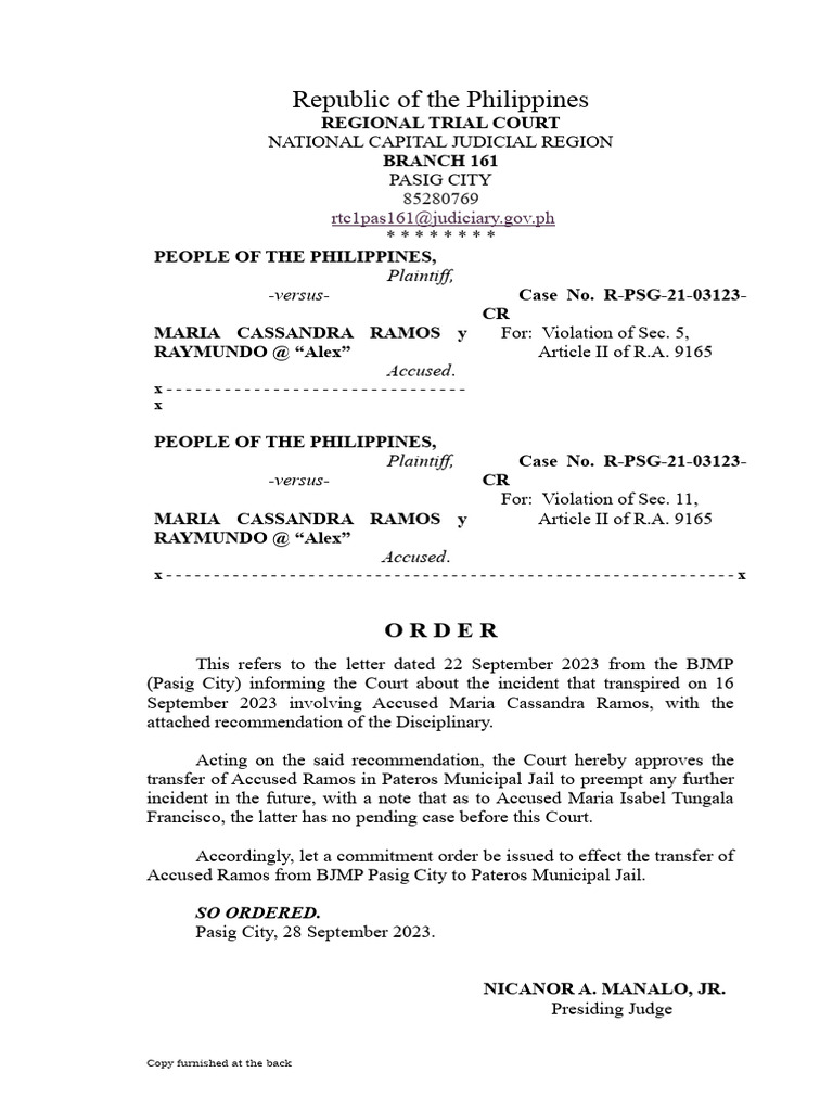 Format - Commitment Order | PDF | Political Law | Justice