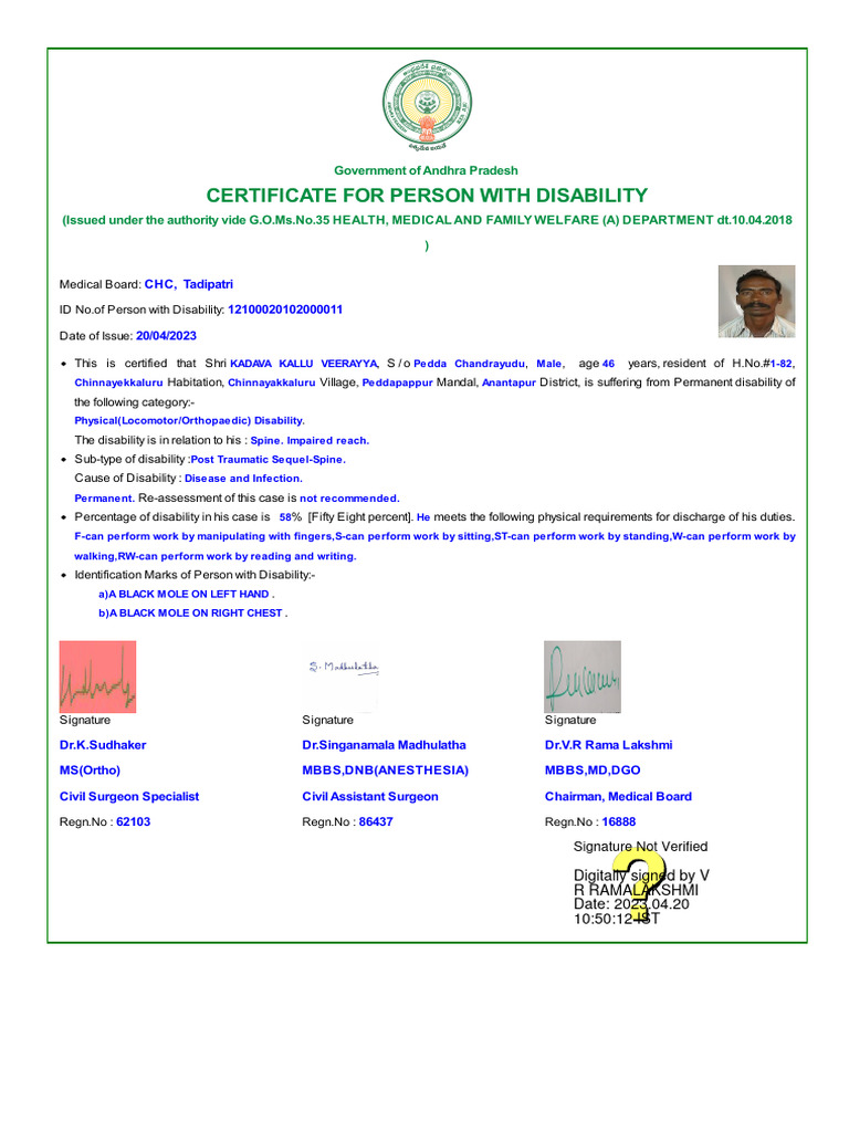 Certificate For Person With Disability: Government of Andhra Pradesh ...