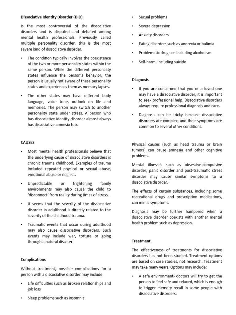 Dissociative Identity Disorder (DID) | PDF | Mental Disorder ...