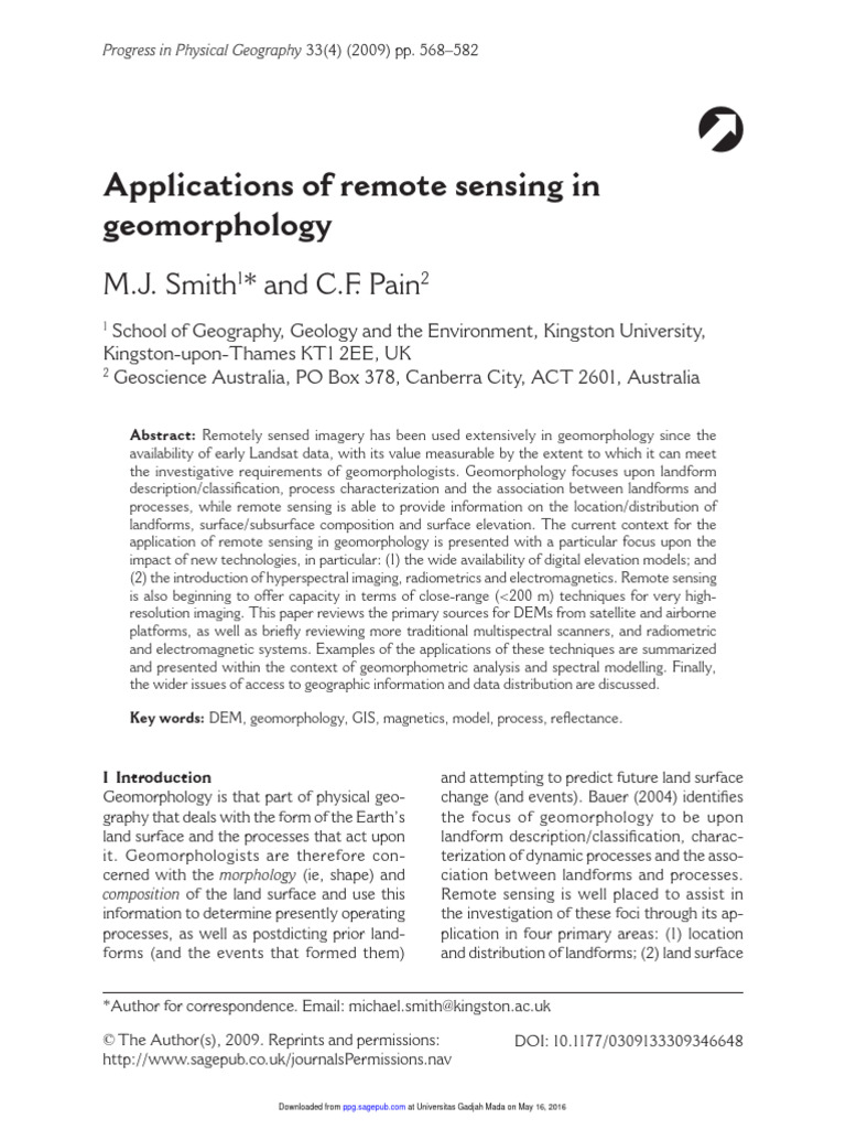 Applications of Remote Sensing in Geomorphology | PDF | Geomorphology | Remote Sensing