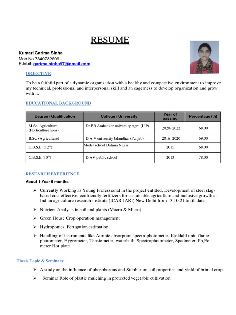 New Resume U | PDF | Agriculture | Horticulture