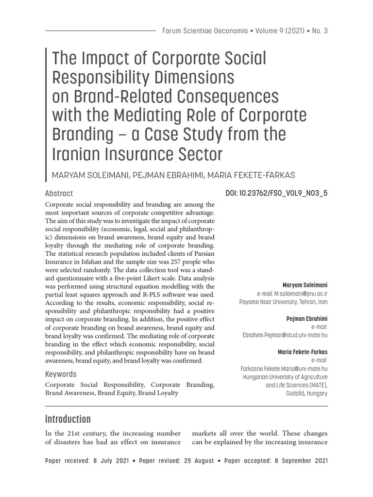 The Impact of Corporate Social Responsibility Dimensions on Brandrelated Consequences With the ...