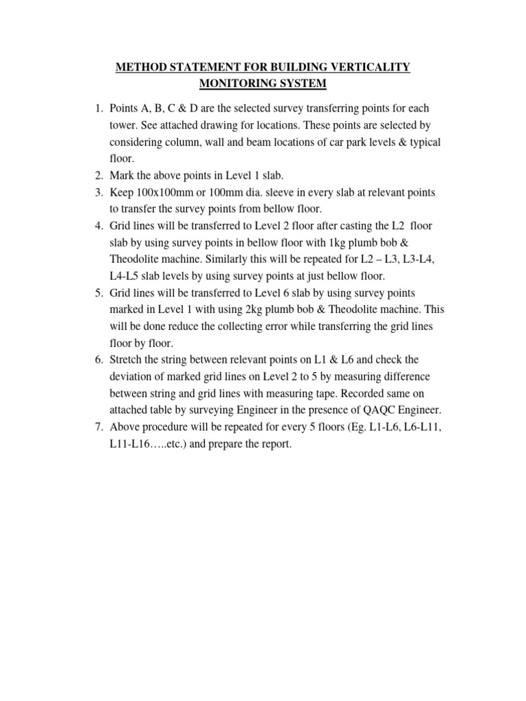 Method Statement For Building Verticality Monitoring | PDF | Surveying ...