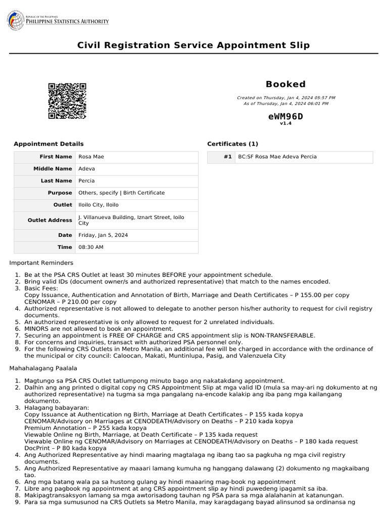 Birth Certificate Appointment Guide | PDF