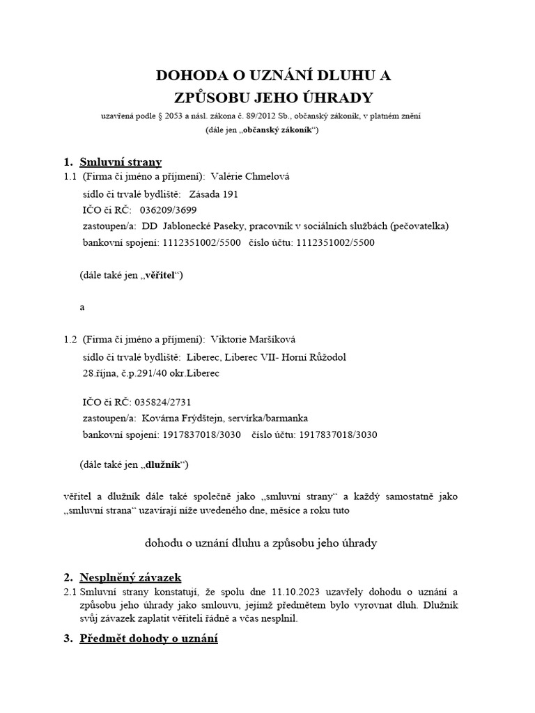 B4921f59-Bi Vzor Dohoda Uznani Dluhu | PDF