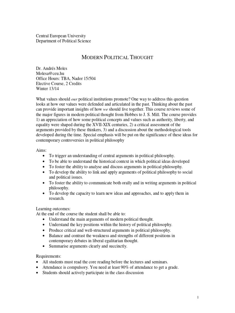 Modern Political Thought Overview | PDF | Political Philosophy | John ...
