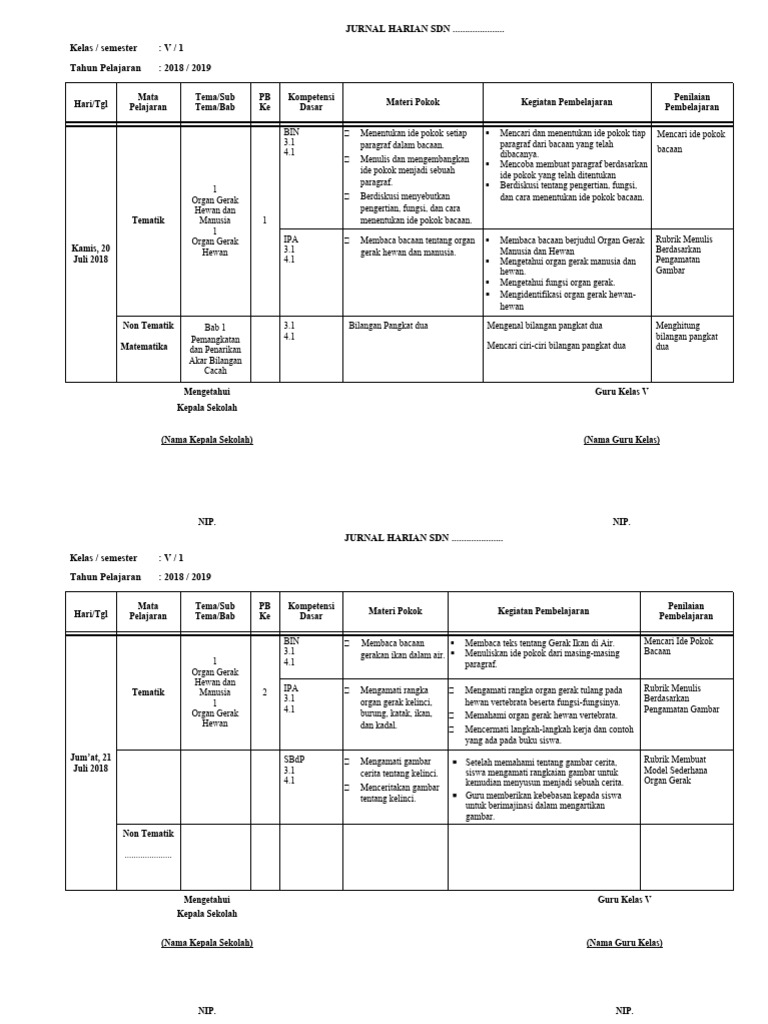 Jurnal Harian KBM | PDF