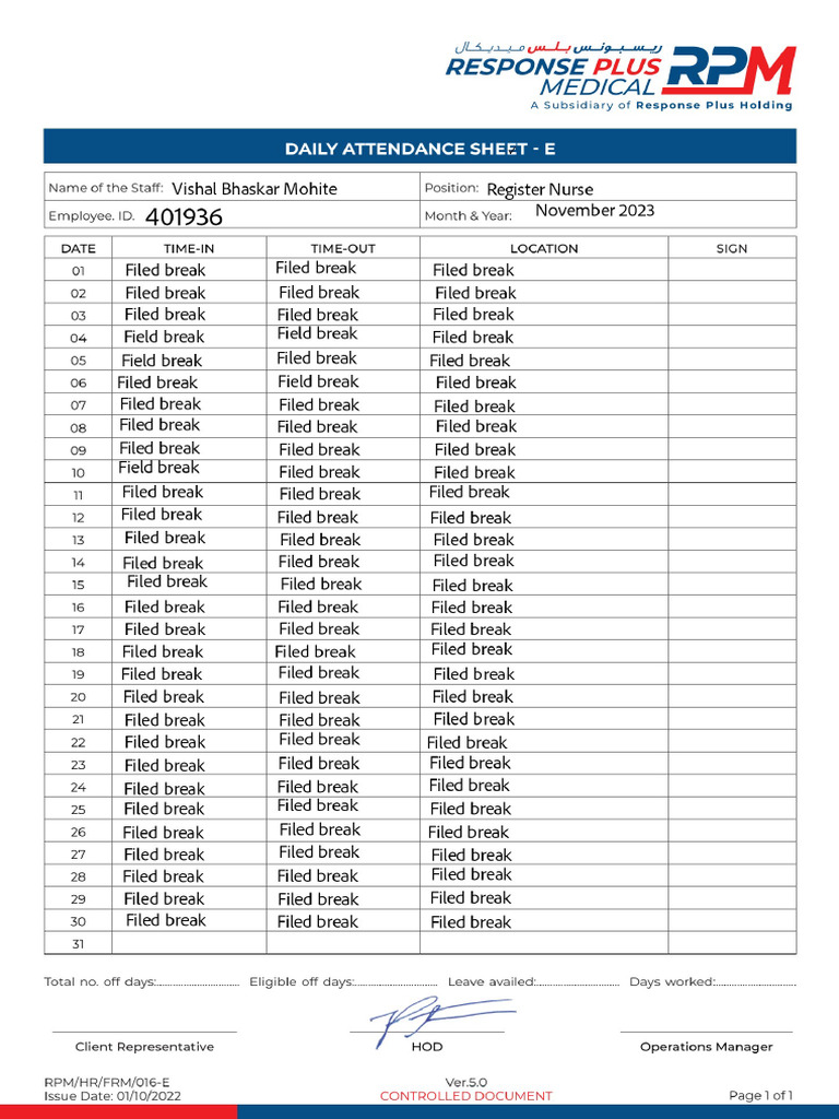 016 RPM HR FRM 016 Daily Attendance Sheet - e - 2-3 | PDF