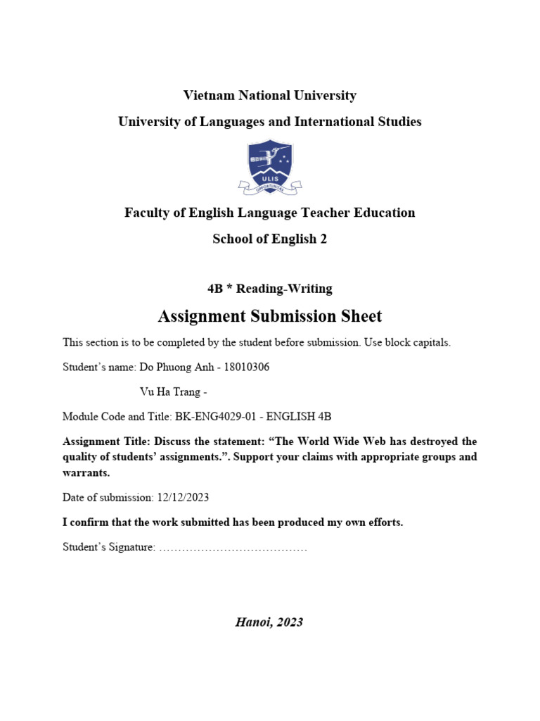 4B.1 Writing Assignment | PDF | Plagiarism | Internet