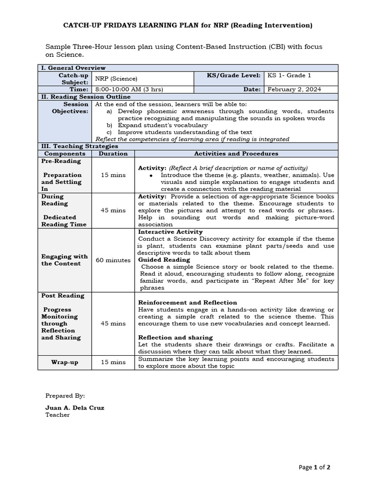 Reading Intervention Learning Pla Catchup Literacy and Numeracy | PDF ...