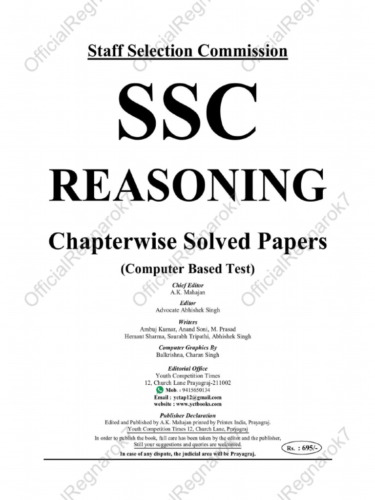 YCT SSC Reasoning English Medium 2022 23 Chapterwise Solved Paper | PDF