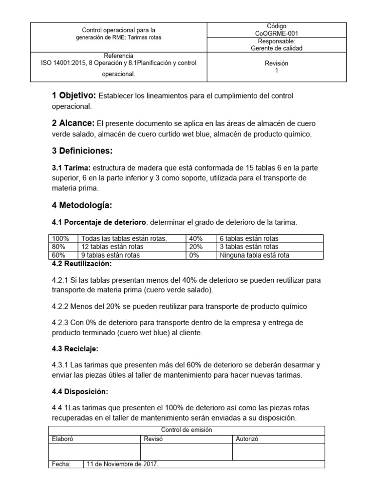 Control Operacional Tarimas | PDF | Planificación