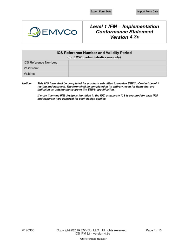 EMVCo TTA IFM L1 ICS v43c 190308 Gpos900 | PDF