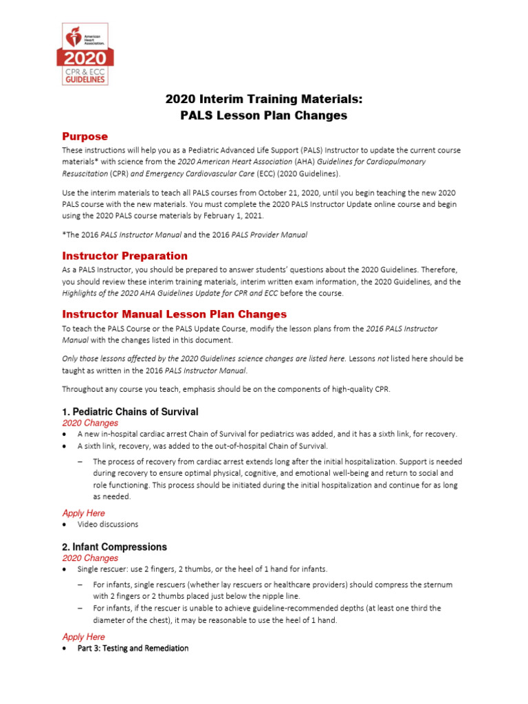 2020 Interim Training Materials - PALS Lesson Plan Changes | PDF
