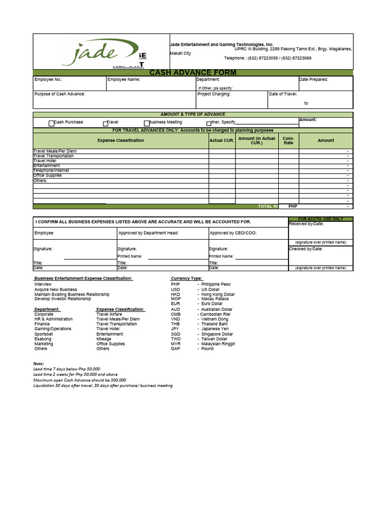 Cash Advance Request and Liquidation Form | PDF