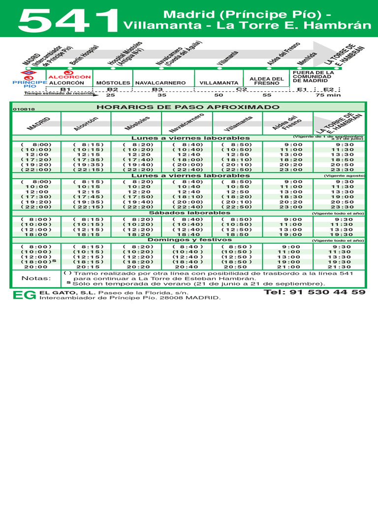 Horarios Autobús 541 Madrid | PDF