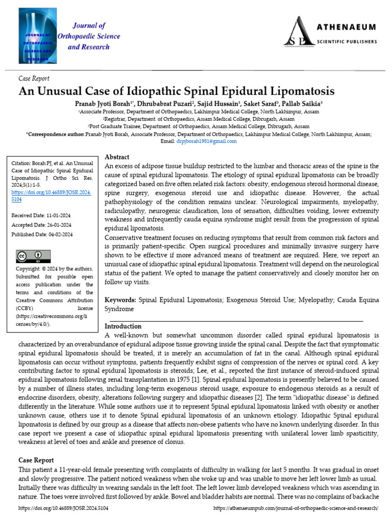 An Unusual Case of Idiopathic Spinal Epidural Lipomatosis | PDF | Back Pain | Spinal Cord