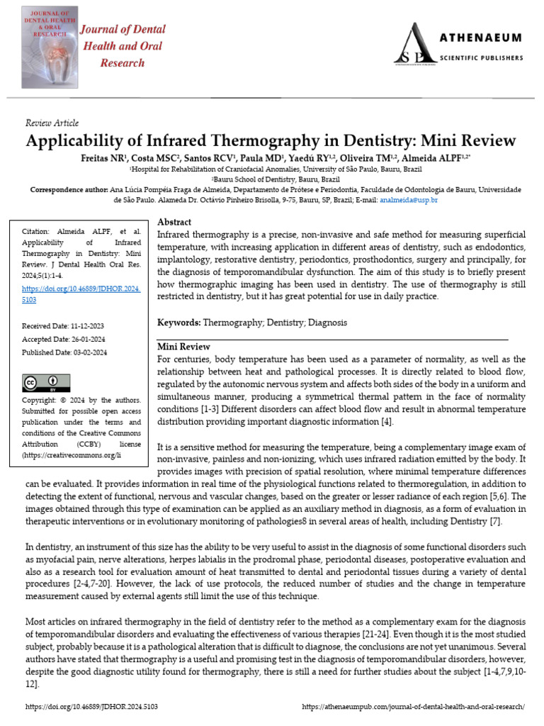 Applicability of Infrared Thermography in Dentistry Mini Review | PDF ...