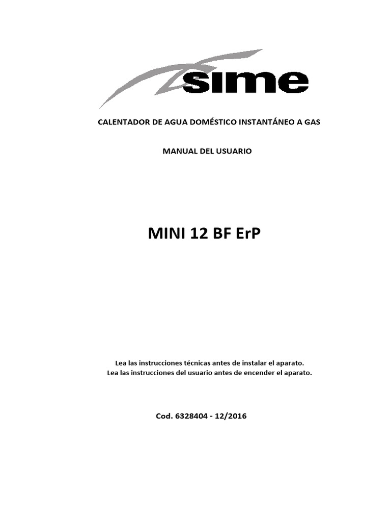 Manual Sime Mini 12 BF ErP | PDF | Agua | Gases