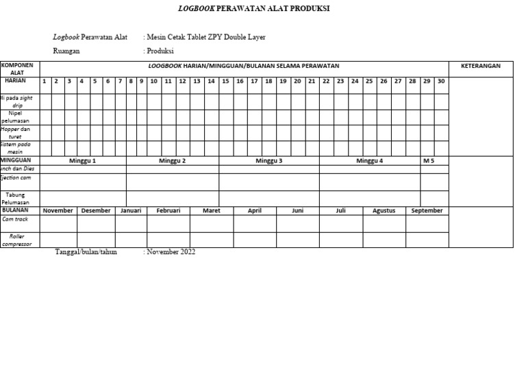 Logbook Perawatan Alat Produksi | PDF