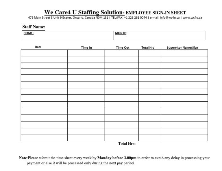Employee Sign-In Sheet Instructions | PDF